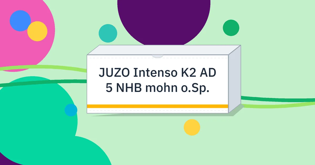 Symbolbild: Packung mit der Aufschrift JUZO Intenso K2 AD 5 NHB mohn o.Sp. (PZN 18620594) – Verfügbarkeit und Bezug in Apotheken in Frankfurt am Main