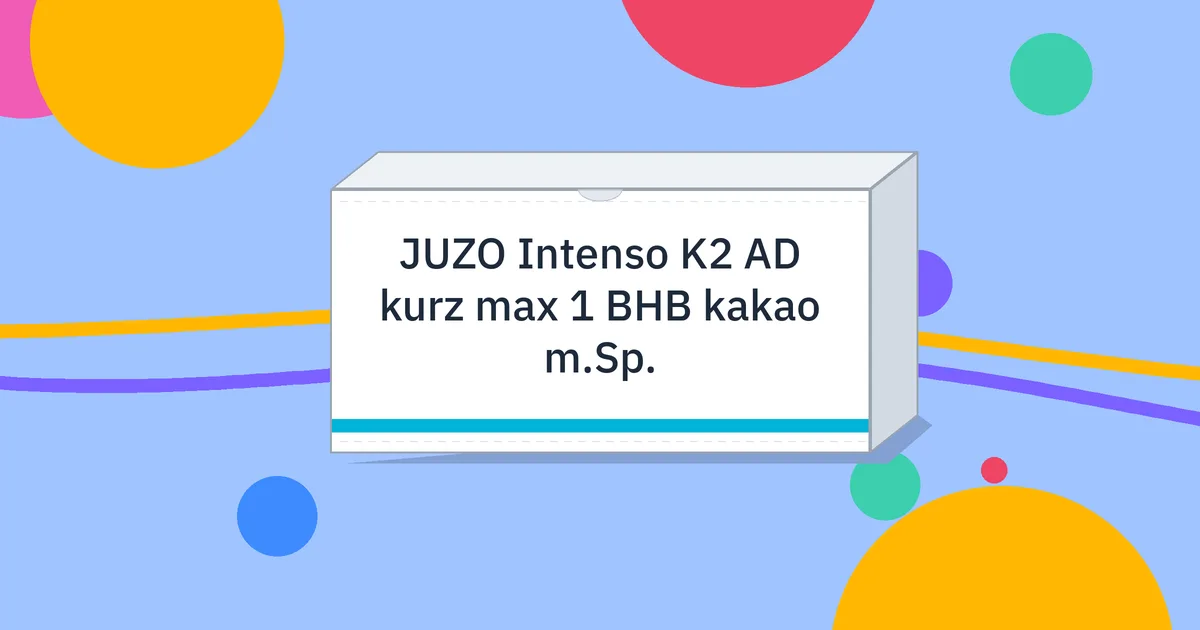 Symbolbild: Packung mit der Aufschrift JUZO Intenso K2 AD kurz max 1 BHB kakao m.Sp. (PZN 18615966) – Verfügbarkeit und Bezug in Apotheken in Frankfurt am Main