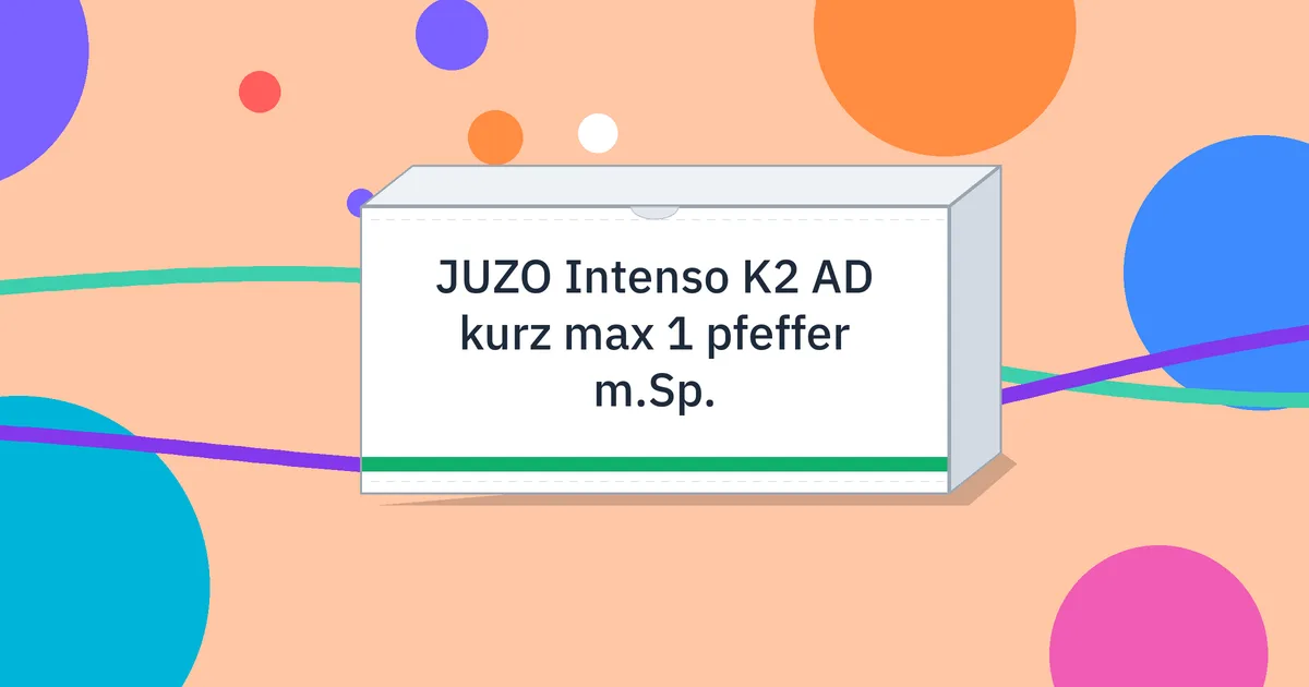 Symbolbild: Packung mit der Aufschrift JUZO Intenso K2 AD kurz max 1 pfeffer m.Sp. (PZN 18608469) – Verfügbarkeit und Bezug in Apotheken in Frankfurt am Main