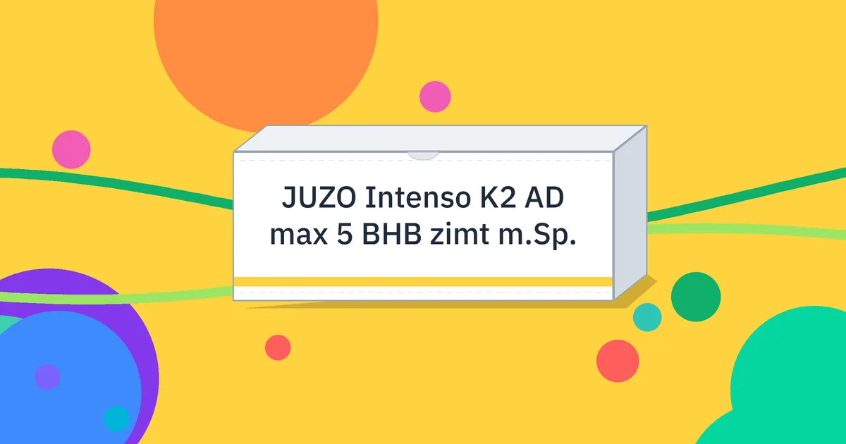 Symbolbild: Packung mit der Aufschrift JUZO Intenso K2 AD max 5 BHB zimt m.Sp. (PZN 18616210) – Verfügbarkeit und Bezug in Apotheken in Frankfurt am Main