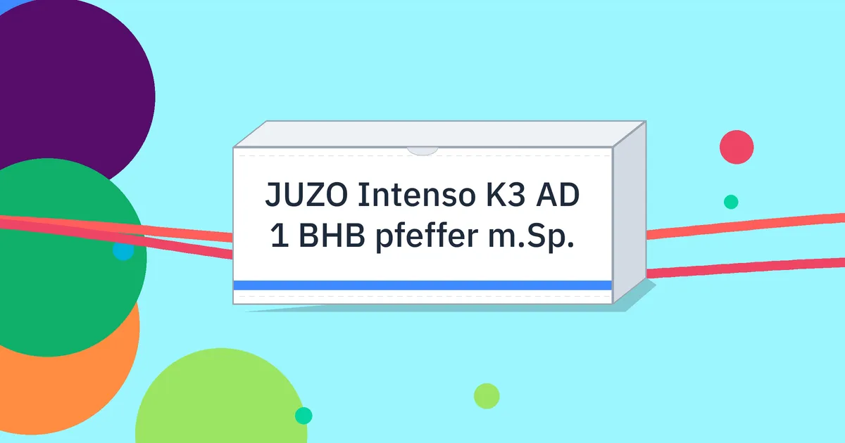 Symbolbild: Packung mit der Aufschrift JUZO Intenso K3 AD 1 BHB pfeffer m.Sp. (PZN 18634225) – Verfügbarkeit und Bezug in Apotheken in Frankfurt am Main