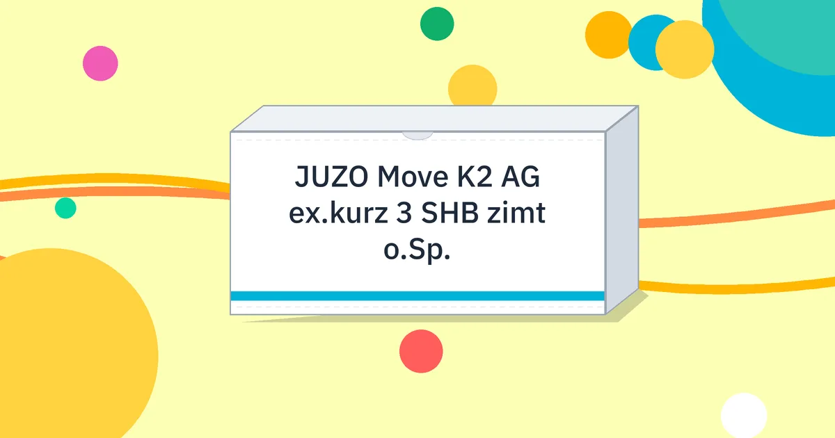 Symbolbild: Packung mit der Aufschrift JUZO Move K2 AG ex.kurz 3 SHB zimt o.Sp. (PZN 18533820) – Verfügbarkeit und Bezug in Apotheken in Frankfurt am Main