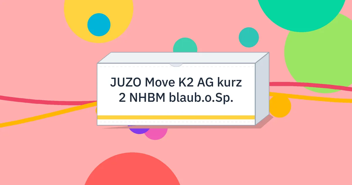 Symbolbild: Packung mit der Aufschrift JUZO Move K2 AG kurz 2 NHBM blaub.o.Sp. (PZN 18560780) – Verfügbarkeit und Bezug in Apotheken in Frankfurt am Main