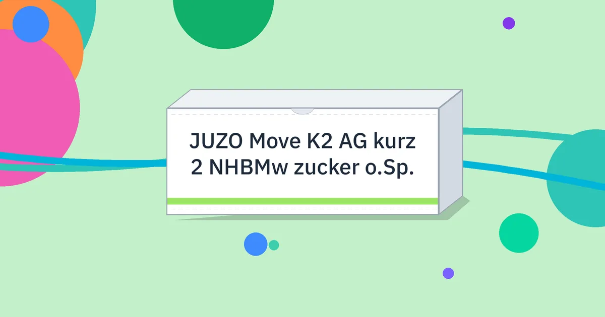 Symbolbild: Packung mit der Aufschrift JUZO Move K2 AG kurz 2 NHBMw zucker o.Sp. (PZN 18529385) – Verfügbarkeit und Bezug in Apotheken in Frankfurt am Main
