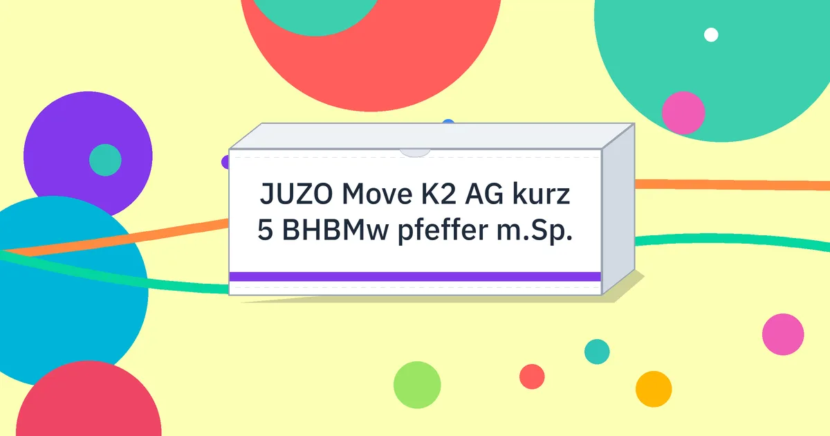 Symbolbild: Packung mit der Aufschrift JUZO Move K2 AG kurz 5 BHBMw pfeffer m.Sp. (PZN 16649932) – Verfügbarkeit und Bezug in Apotheken in Frankfurt am Main