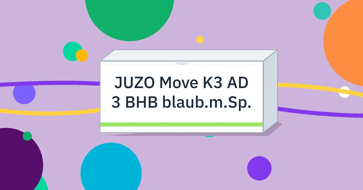 Symbolbild: Packung mit der Aufschrift JUZO Move K3 AD 3 BHB blaub.m.Sp. (PZN 18570910) – Verfügbarkeit und Bezug in Apotheken in Frankfurt am Main