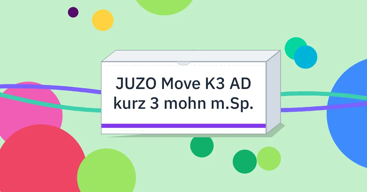 Symbolbild: Packung mit der Aufschrift JUZO Move K3 AD kurz 3 mohn m.Sp. (PZN 18571884) – Verfügbarkeit und Bezug in Apotheken in Frankfurt am Main