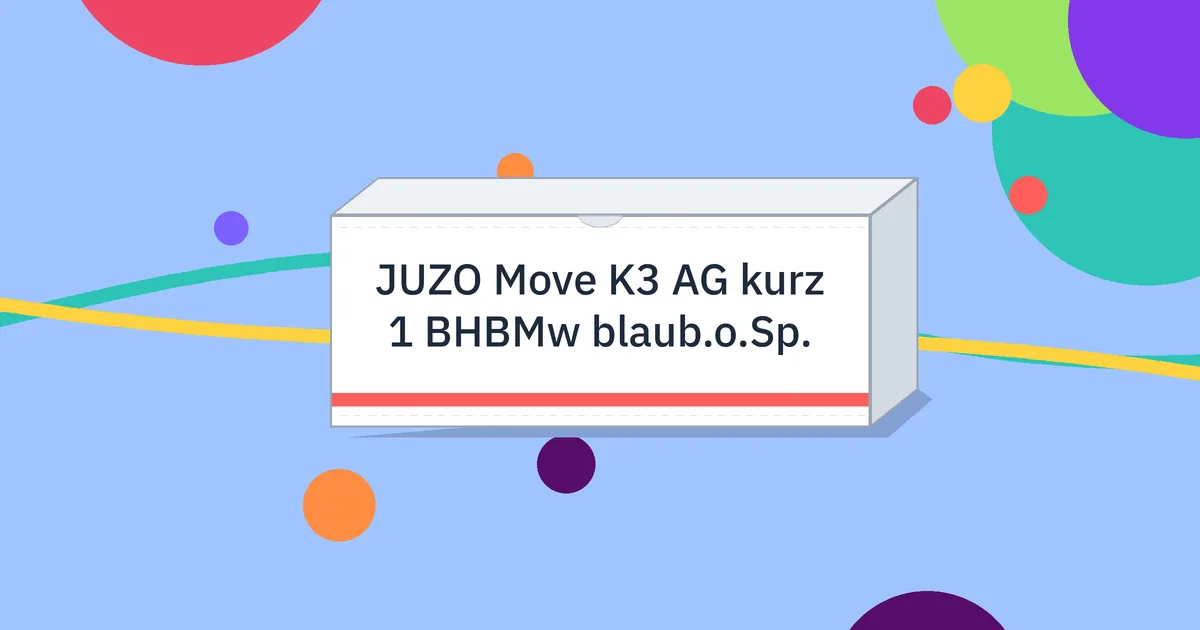Symbolbild: Packung mit der Aufschrift JUZO Move K3 AG kurz 1 BHBMw blaub.o.Sp. (PZN 18594052) – Verfügbarkeit und Bezug in Apotheken in Frankfurt am Main