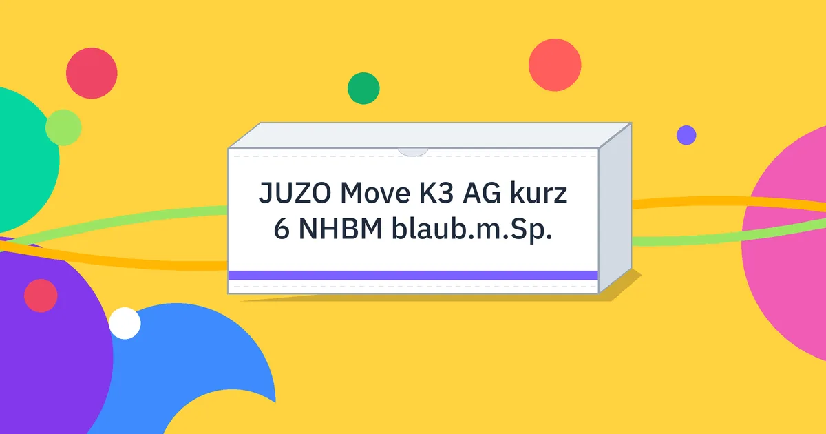 Symbolbild: Packung mit der Aufschrift JUZO Move K3 AG kurz 6 NHBM blaub.m.Sp. (PZN 18590551) – Verfügbarkeit und Bezug in Apotheken in Frankfurt am Main
