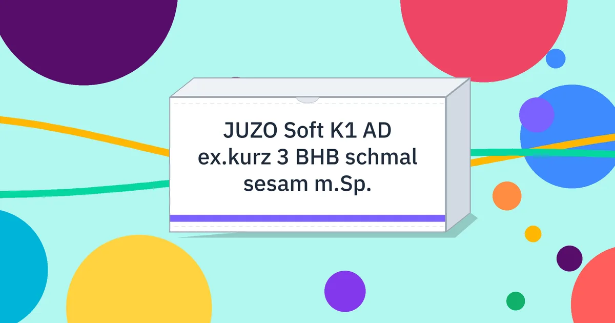 Symbolbild: Packung mit der Aufschrift JUZO Soft K1 AD ex.kurz 3 BHB schmal sesam m.Sp. (PZN 15462315) – Verfügbarkeit und Bezug in Apotheken in Frankfurt am Main