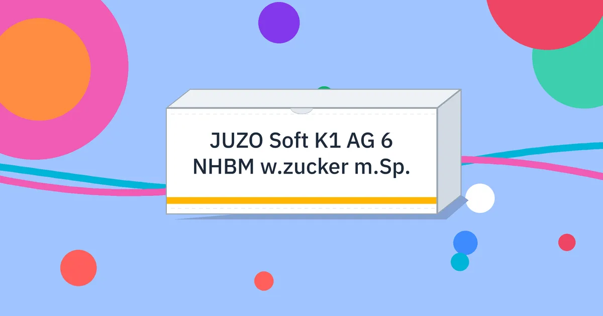 Symbolbild: Packung mit der Aufschrift JUZO Soft K1 AG 6 NHBM w.zucker m.Sp. (PZN 15015817) – Verfügbarkeit und Bezug in Apotheken in Frankfurt am Main