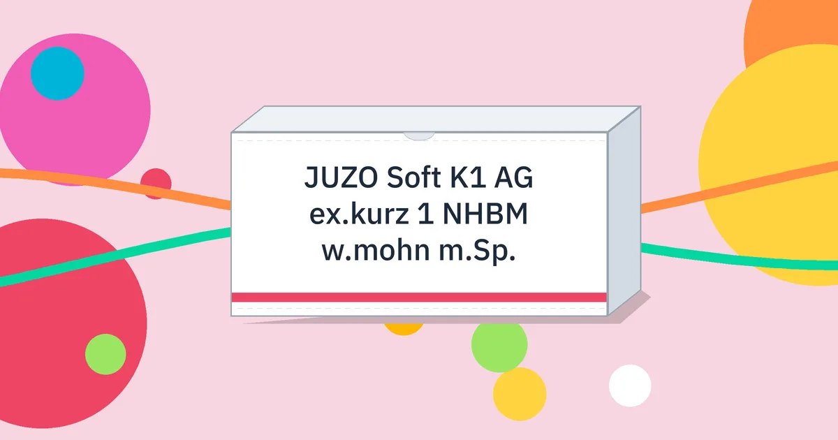Symbolbild: Packung mit der Aufschrift JUZO Soft K1 AG ex.kurz 1 NHBM w.mohn m.Sp. (PZN 15016863) – Verfügbarkeit und Bezug in Apotheken in Frankfurt am Main