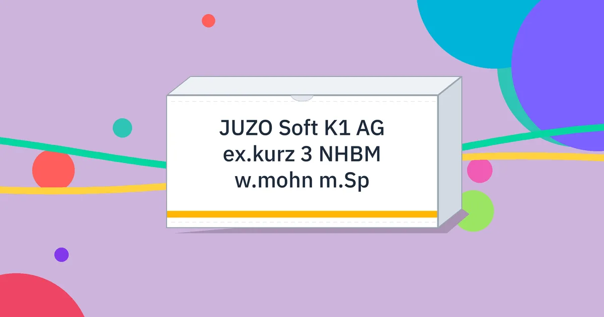 Symbolbild: Packung mit der Aufschrift JUZO Soft K1 AG ex.kurz 3 NHBM w.mohn m.Sp (PZN 15017354) – Verfügbarkeit und Bezug in Apotheken in Frankfurt am Main