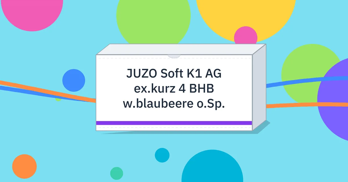 Symbolbild: Packung mit der Aufschrift JUZO Soft K1 AG ex.kurz 4 BHB w.blaubeere o.Sp. (PZN 14840206) – Verfügbarkeit und Bezug in Apotheken in Frankfurt am Main