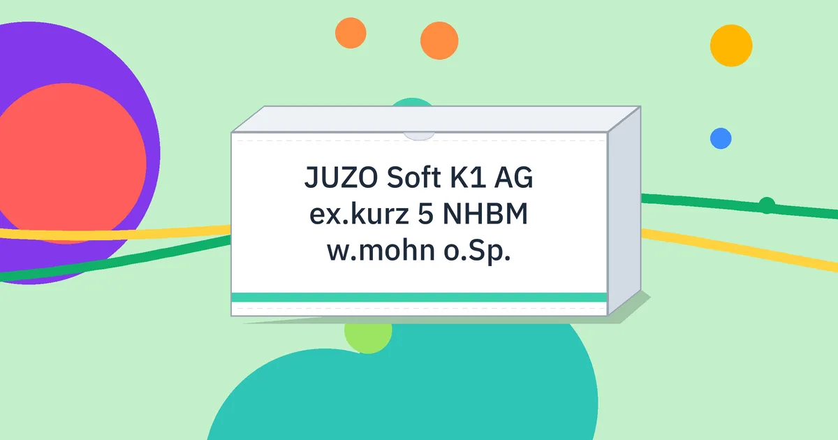 Symbolbild: Packung mit der Aufschrift JUZO Soft K1 AG ex.kurz 5 NHBM w.mohn o.Sp. (PZN 15000916) – Verfügbarkeit und Bezug in Apotheken in Frankfurt am Main