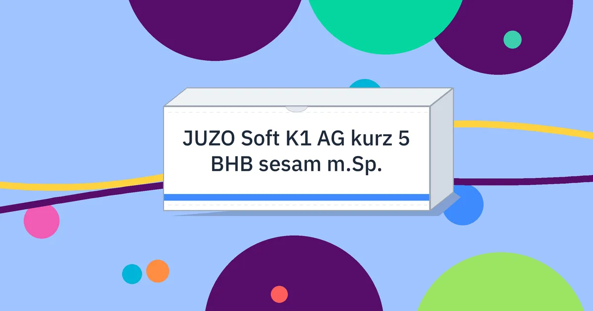 Symbolbild: Packung mit der Aufschrift JUZO Soft K1 AG kurz 5 BHB sesam m.Sp. (PZN 14822177) – Verfügbarkeit und Bezug in Apotheken in Frankfurt am Main