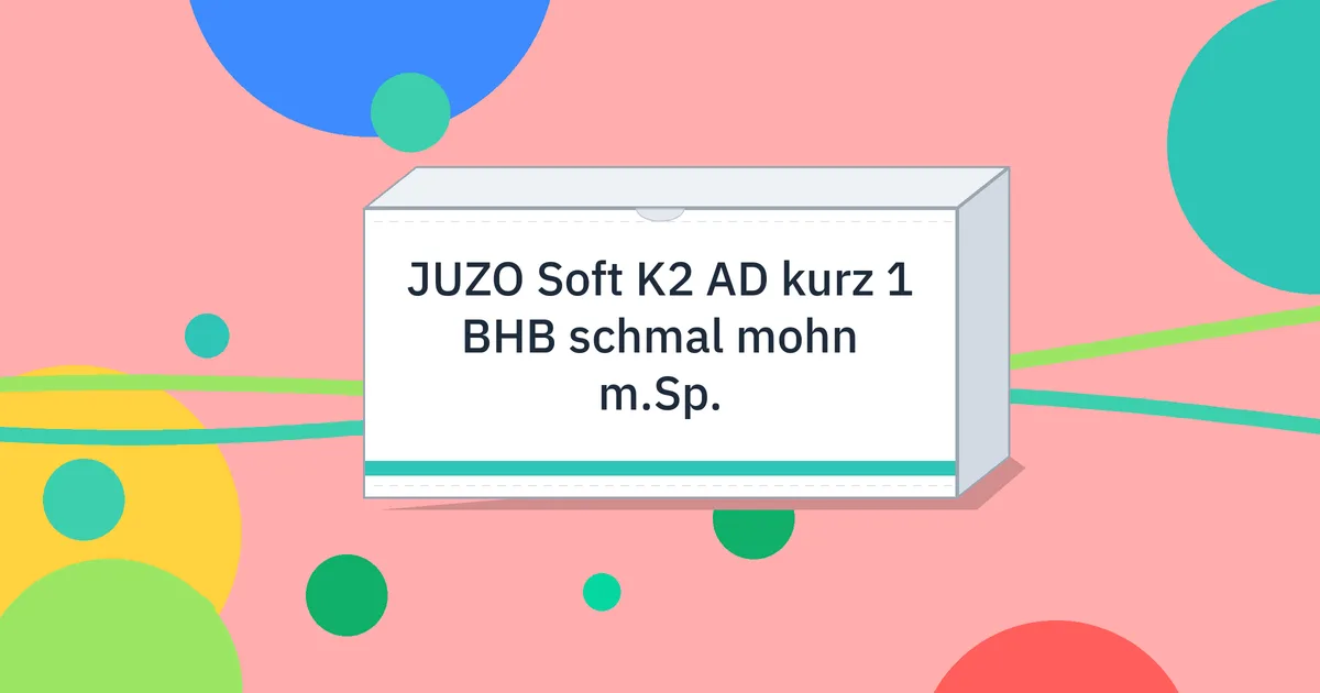 Symbolbild: Packung mit der Aufschrift JUZO Soft K2 AD kurz 1 BHB schmal mohn m.Sp. (PZN 15465940) – Verfügbarkeit und Bezug in Apotheken in Frankfurt am Main