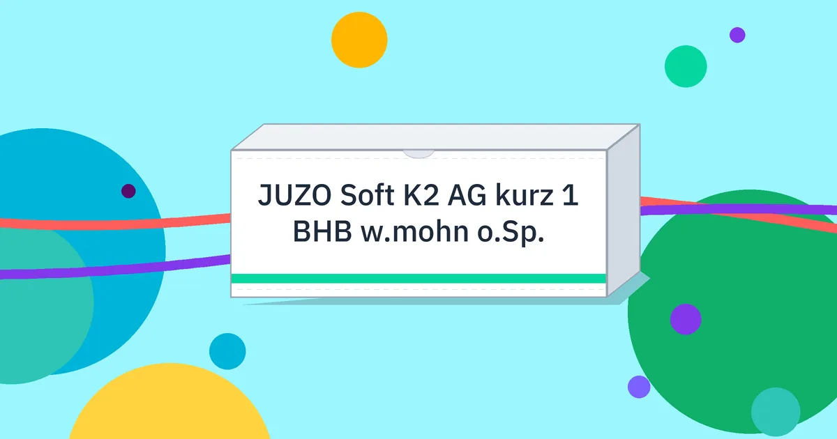 Symbolbild: Packung mit der Aufschrift JUZO Soft K2 AG kurz 1 BHB w.mohn o.Sp. (PZN 14842949) – Verfügbarkeit und Bezug in Apotheken in Frankfurt am Main