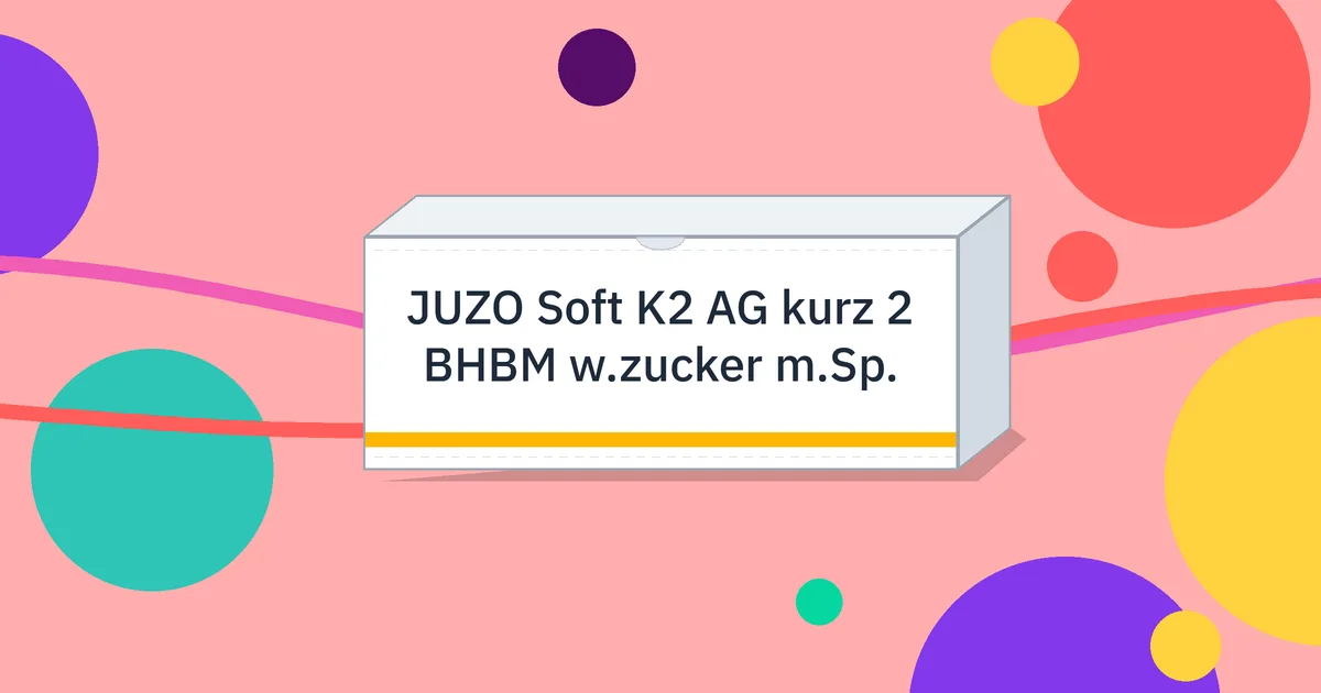 Symbolbild: Packung mit der Aufschrift JUZO Soft K2 AG kurz 2 BHBM w.zucker m.Sp. (PZN 14867234) – Verfügbarkeit und Bezug in Apotheken in Frankfurt am Main