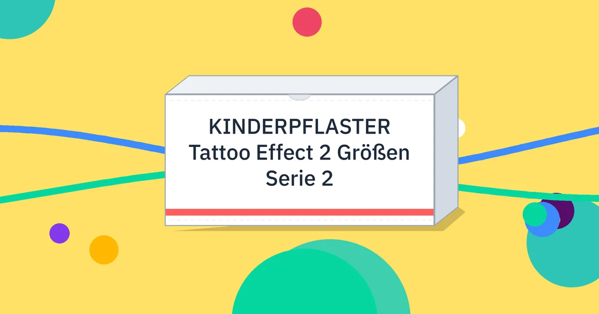 Symbolbild: Packung mit der Aufschrift KINDERPFLASTER Tattoo Effect 2 Größen Serie 2 (PZN 11025339) – Verfügbarkeit und Bezug in Apotheken in Frankfurt am Main