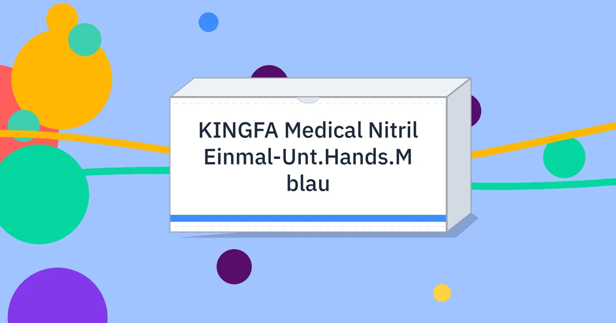 Symbolbild: Packung mit der Aufschrift KINGFA Medical Nitril Einmal-Unt.Hands.M blau (PZN 20418807) – Verfügbarkeit und Bezug in Apotheken in Frankfurt am Main