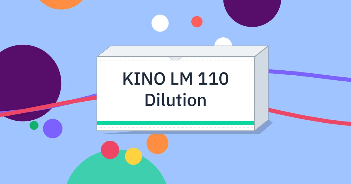 Symbolbild: Packung mit der Aufschrift KINO LM 110 Dilution (PZN 13518810) – Verfügbarkeit und Bezug in Apotheken in Frankfurt am Main