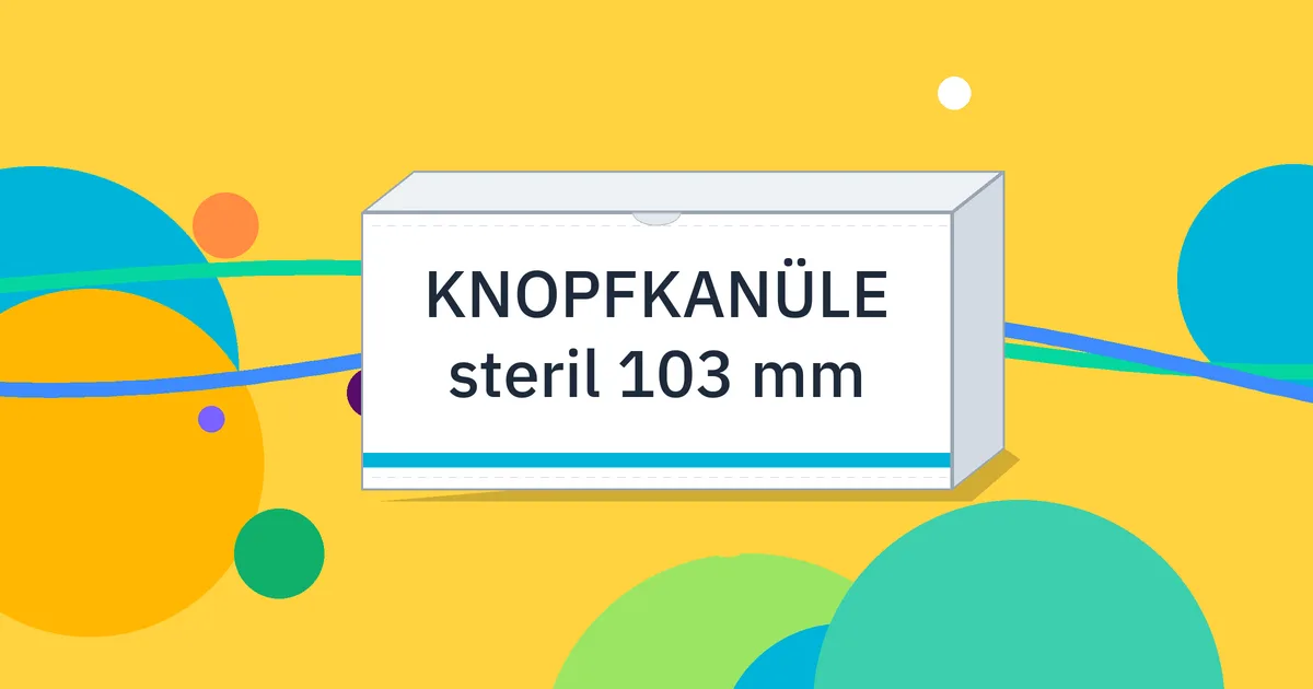 Symbolbild: Packung mit der Aufschrift KNOPFKANÜLE steril 103 mm (PZN 16778753) – Verfügbarkeit und Bezug in Apotheken in Frankfurt am Main