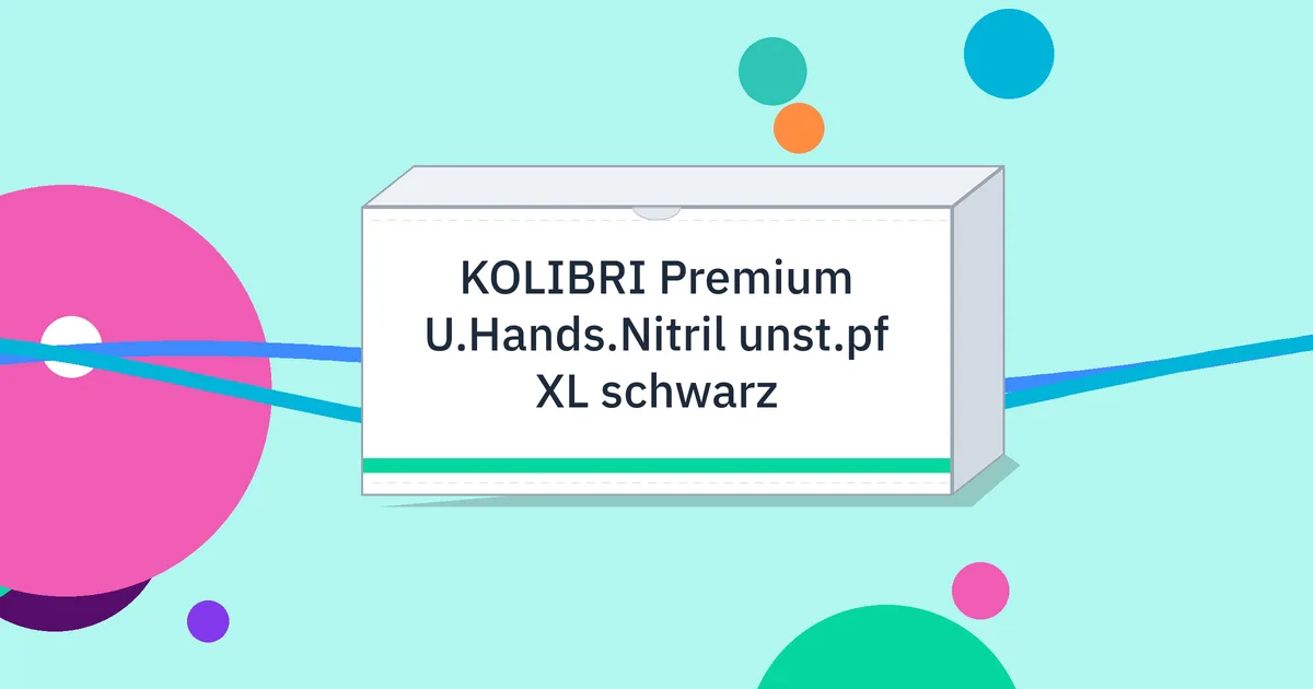 Symbolbild: Packung mit der Aufschrift KOLIBRI Premium U.Hands.Nitril unst.pf XL schwarz (PZN 20421413) – Verfügbarkeit und Bezug in Apotheken in Frankfurt am Main