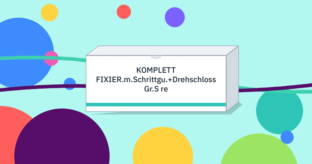 Symbolbild: Packung mit der Aufschrift KOMPLETT FIXIER.m.Schrittgu.+Drehschloss Gr.S re (PZN 11573348) – Verfügbarkeit und Bezug in Apotheken in Frankfurt am Main