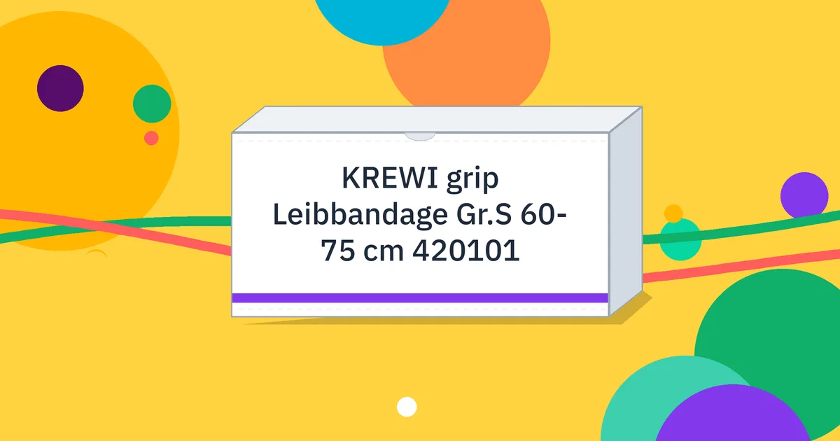 Symbolbild: Packung mit der Aufschrift KREWI grip Leibbandage Gr.S 60-75 cm 420101 (PZN 07298020) – Verfügbarkeit und Bezug in Apotheken in Frankfurt am Main