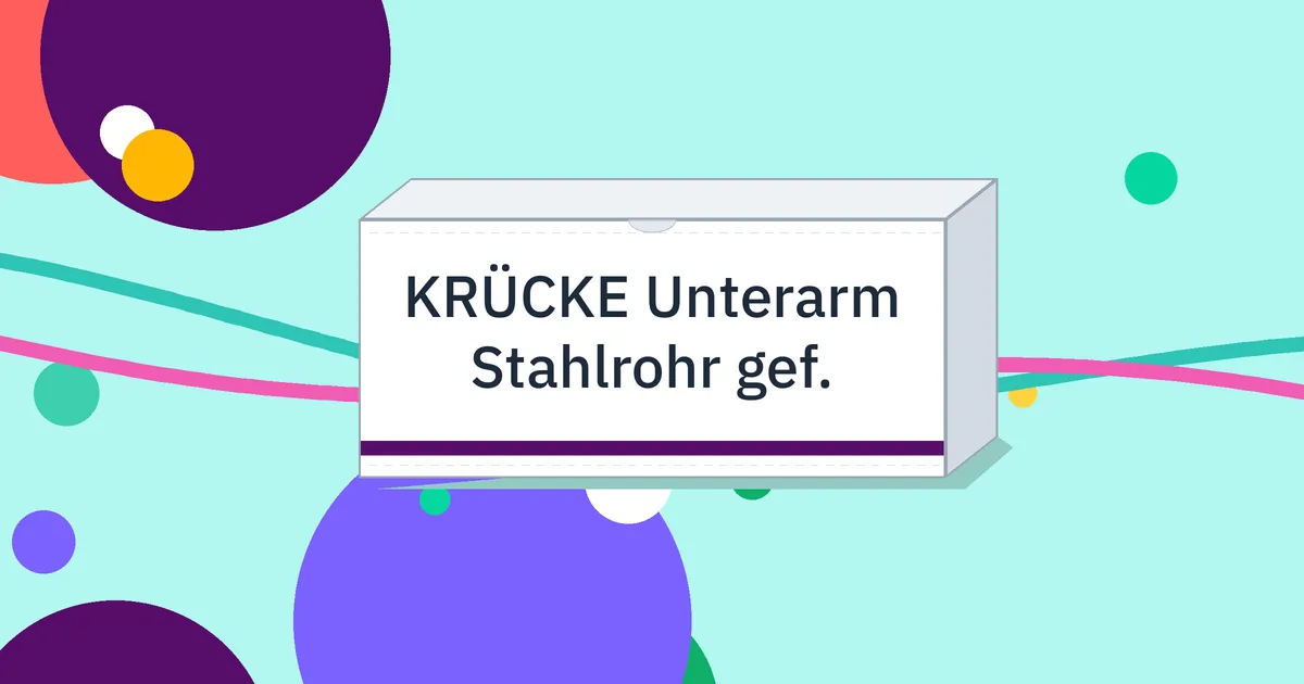 Symbolbild: Packung mit der Aufschrift KRÜCKE Unterarm Stahlrohr gef. (PZN 01966377) – Verfügbarkeit und Bezug in Apotheken in Frankfurt am Main