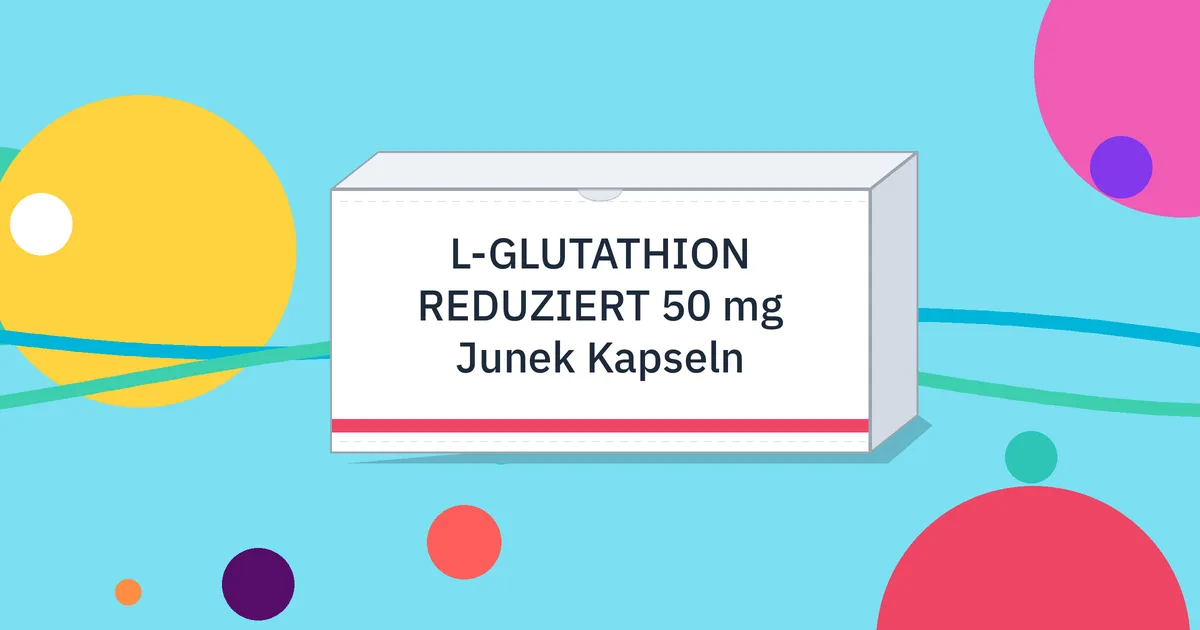 Symbolbild: Packung mit der Aufschrift L-GLUTATHION REDUZIERT 50 mg Junek Kapseln (PZN 09786031) – Verfügbarkeit und Bezug in Apotheken in Frankfurt am Main