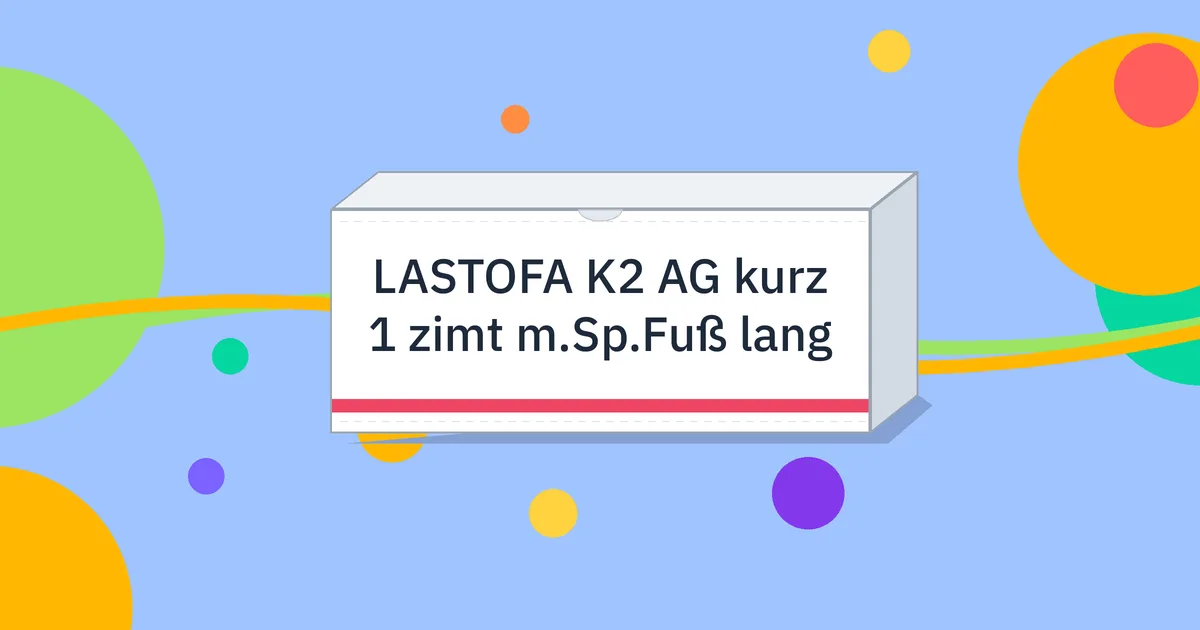 Symbolbild: Packung mit der Aufschrift LASTOFA K2 AG kurz 1 zimt m.Sp.Fuß lang (PZN 13801925) – Verfügbarkeit und Bezug in Apotheken in Frankfurt am Main