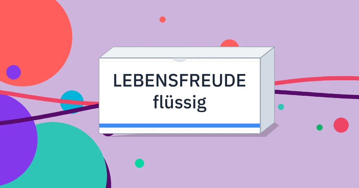 Symbolbild: Packung mit der Aufschrift LEBENSFREUDE flüssig (PZN 19989999) – Verfügbarkeit und Bezug in Apotheken in Frankfurt am Main