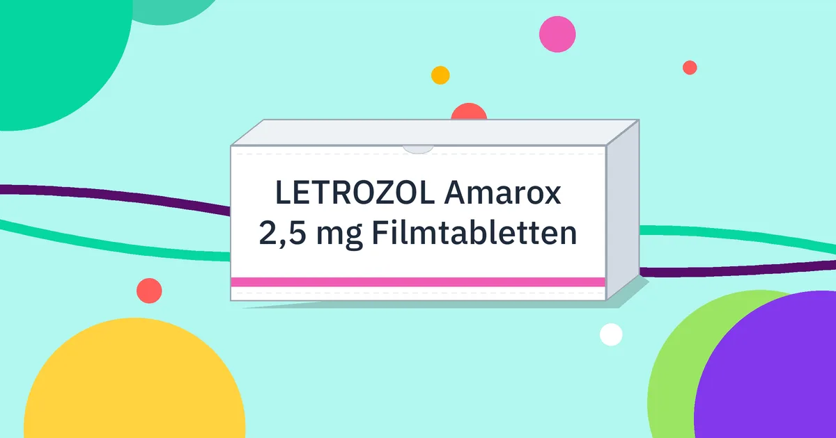 Symbolbild: Packung mit der Aufschrift LETROZOL Amarox 2,5 mg Filmtabletten (PZN 16369500) – Verfügbarkeit und Bezug in Apotheken in Frankfurt am Main