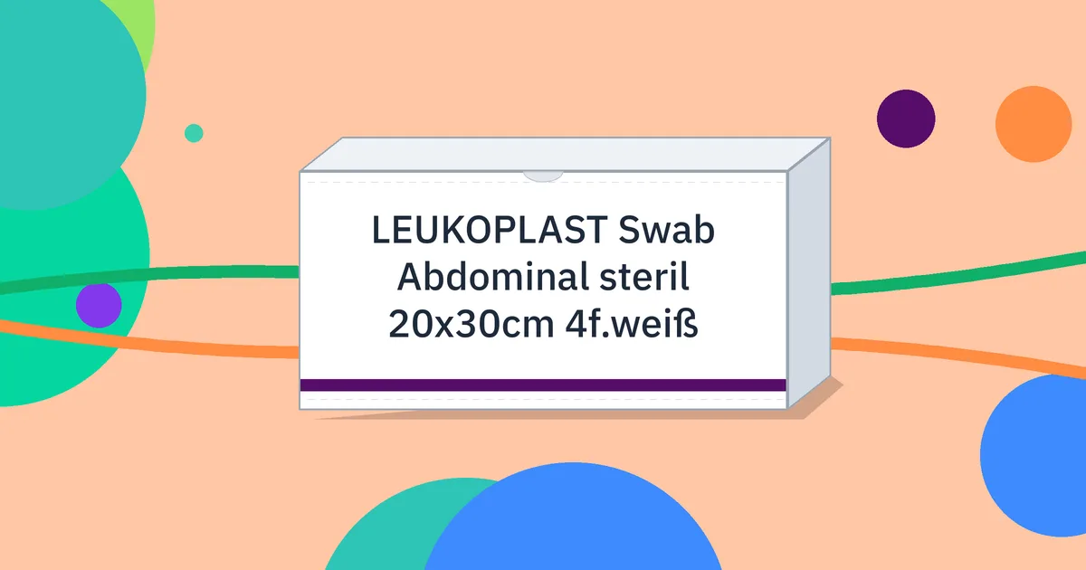 Symbolbild: Packung mit der Aufschrift LEUKOPLAST Swab Abdominal steril 20x30cm 4f.weiß (PZN 17208118) – Verfügbarkeit und Bezug in Apotheken in Frankfurt am Main