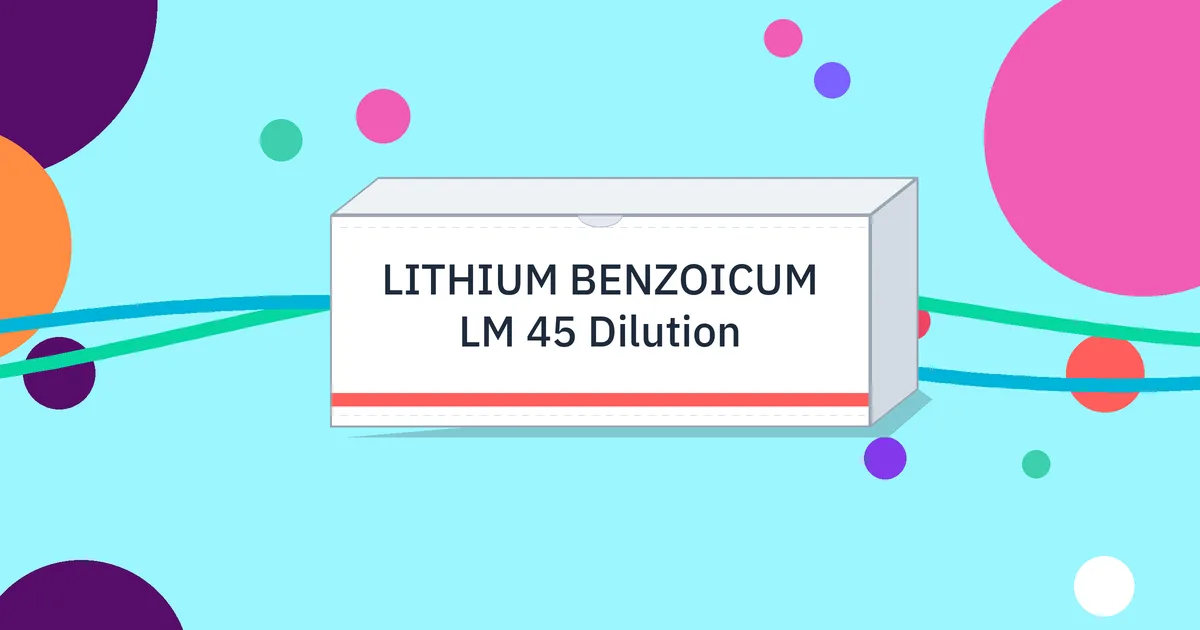 Symbolbild: Packung mit der Aufschrift LITHIUM BENZOICUM LM 45 Dilution (PZN 13531779) – Verfügbarkeit und Bezug in Apotheken in Frankfurt am Main