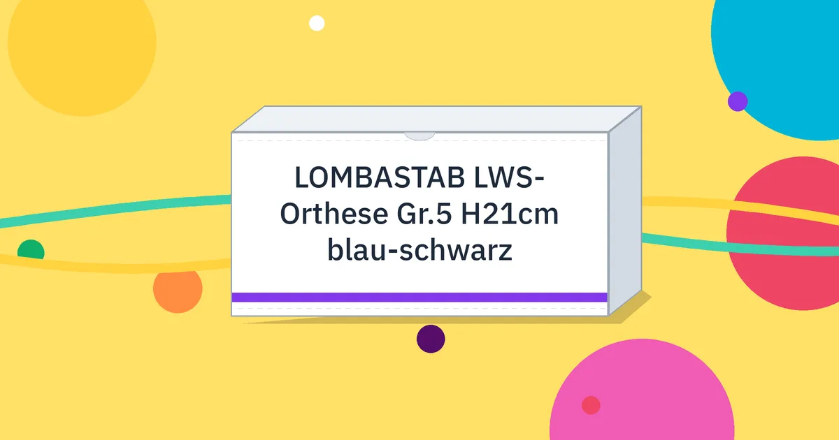 Symbolbild: Packung mit der Aufschrift LOMBASTAB LWS-Orthese Gr.5 H21cm blau-schwarz (PZN 18798257) – Verfügbarkeit und Bezug in Apotheken in Frankfurt am Main