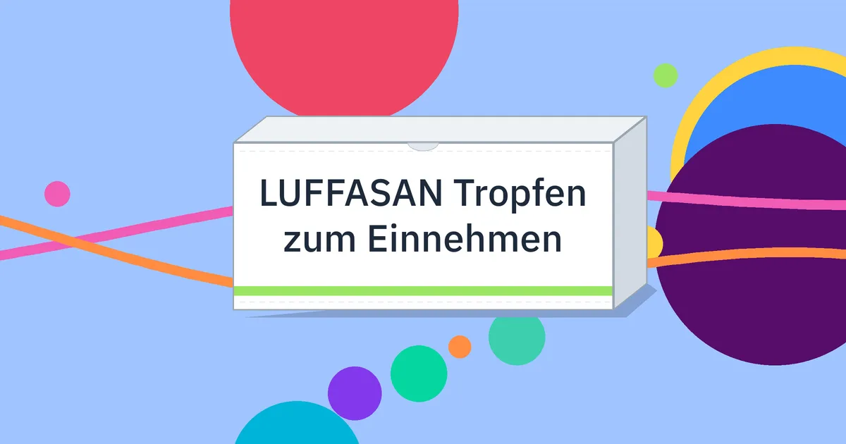 Symbolbild: Packung mit der Aufschrift LUFFASAN Tropfen zum Einnehmen (PZN 10392981) – Verfügbarkeit und Bezug in Apotheken in Frankfurt am Main
