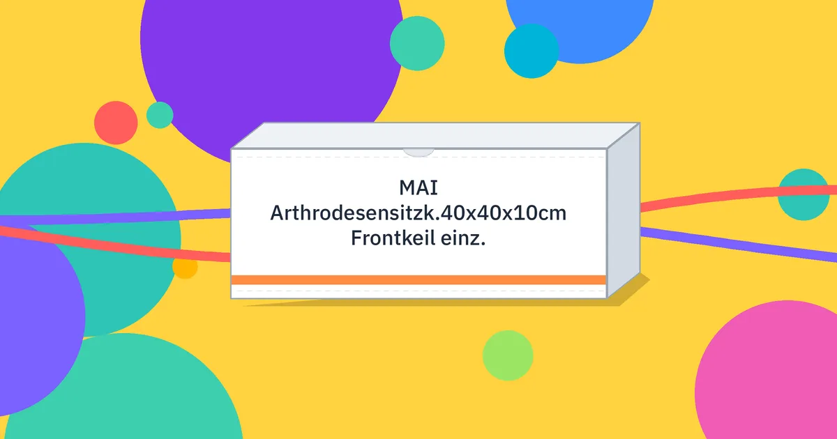 Symbolbild: Packung mit der Aufschrift MAI Arthrodesensitzk.40x40x10cm Frontkeil einz. (PZN 00179186) – Verfügbarkeit und Bezug in Apotheken in Frankfurt am Main