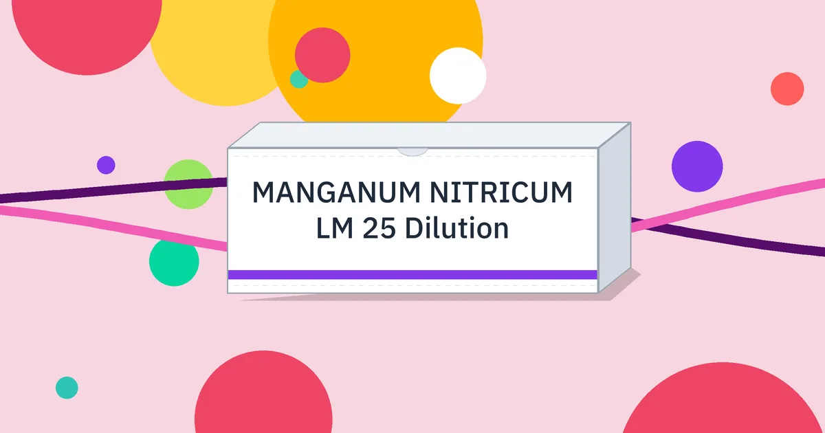 Symbolbild: Packung mit der Aufschrift MANGANUM NITRICUM LM 25 Dilution (PZN 12944321) – Verfügbarkeit und Bezug in Apotheken in Frankfurt am Main