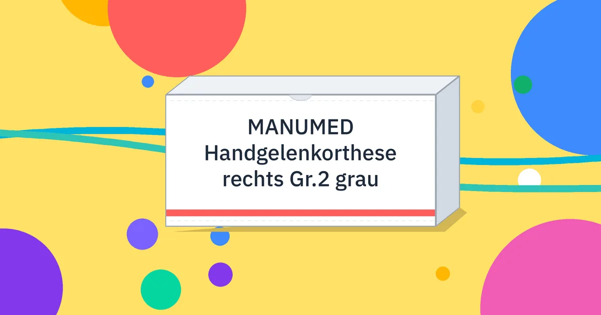 Symbolbild: Packung mit der Aufschrift MANUMED Handgelenkorthese rechts Gr.2 grau (PZN 15314431) – Verfügbarkeit und Bezug in Apotheken in Frankfurt am Main