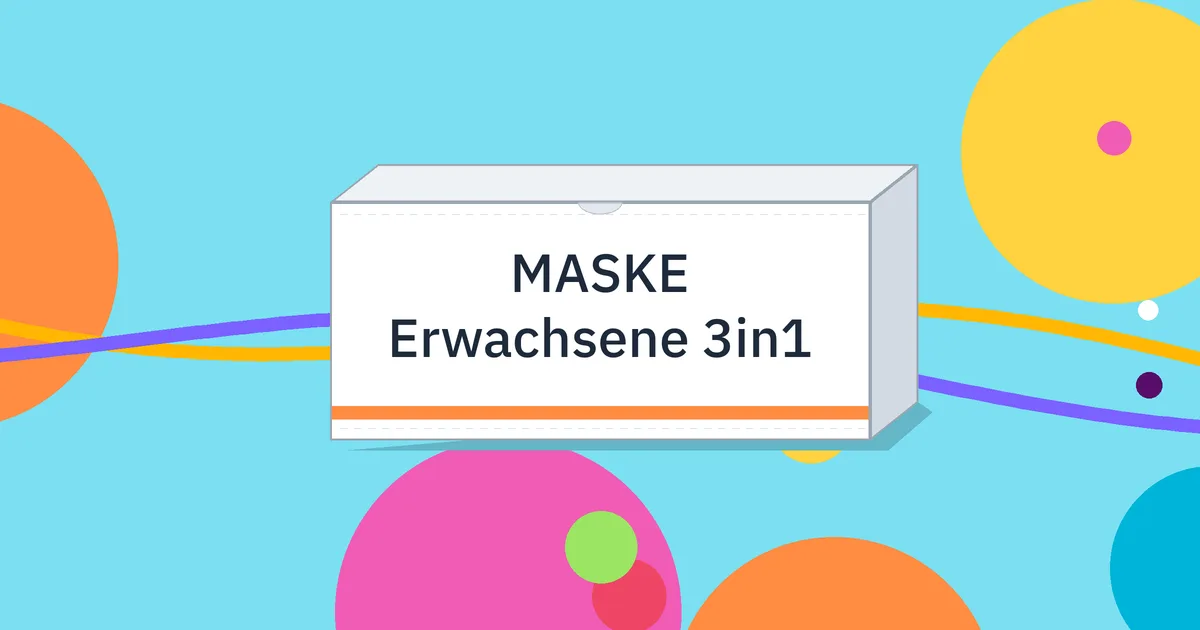 Symbolbild: Packung mit der Aufschrift MASKE Erwachsene 3in1 (PZN 20205336) – Verfügbarkeit und Bezug in Apotheken in Frankfurt am Main