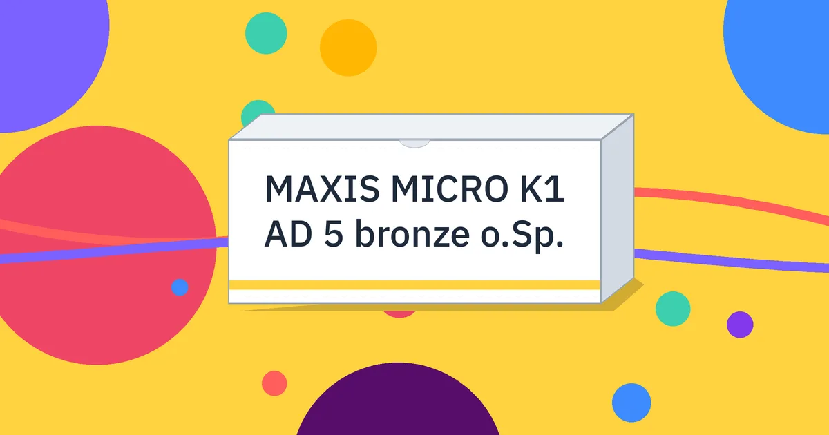 Symbolbild: Packung mit der Aufschrift MAXIS MICRO K1 AD 5 bronze o.Sp. (PZN 17671951) – Verfügbarkeit und Bezug in Apotheken in Frankfurt am Main