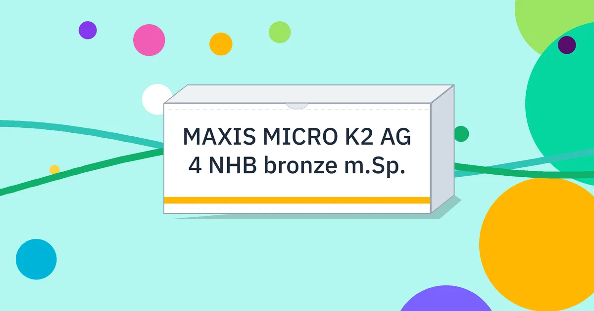 Symbolbild: Packung mit der Aufschrift MAXIS MICRO K2 AG 4 NHB bronze m.Sp. (PZN 17674234) – Verfügbarkeit und Bezug in Apotheken in Frankfurt am Main