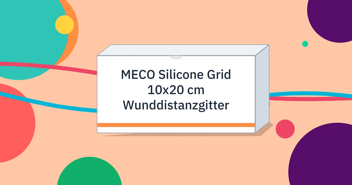Symbolbild: Packung mit der Aufschrift MECO Silicone Grid 10x20 cm Wunddistanzgitter (PZN 20090689) – Verfügbarkeit und Bezug in Apotheken in Frankfurt am Main