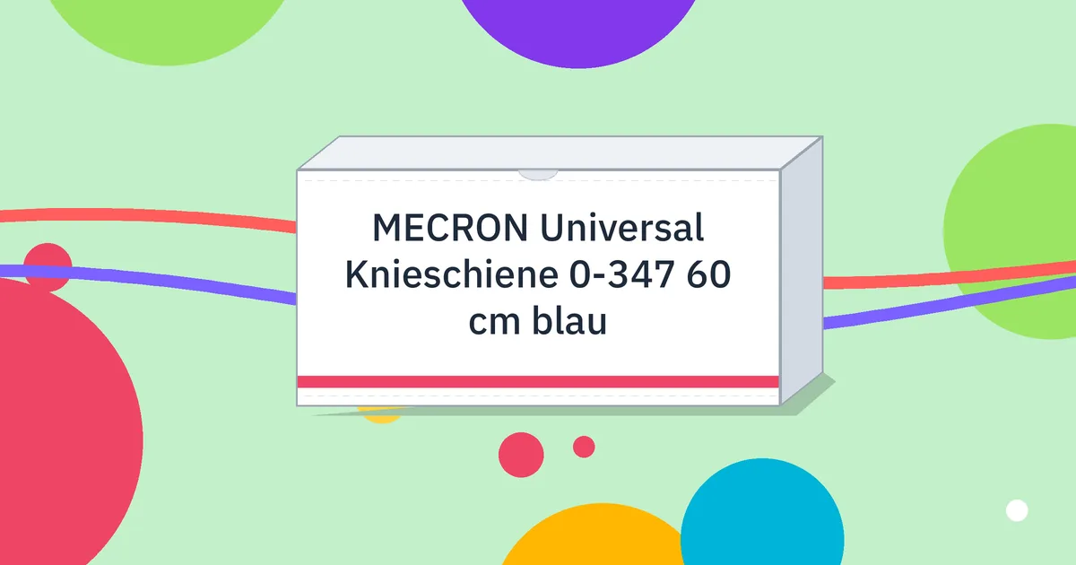 Symbolbild: Packung mit der Aufschrift MECRON Universal Knieschiene 0-347 60 cm blau (PZN 02908301) – Verfügbarkeit und Bezug in Apotheken in Frankfurt am Main
