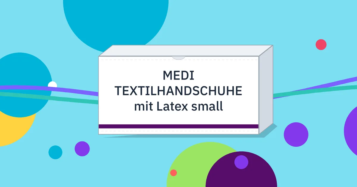 Symbolbild: Packung mit der Aufschrift MEDI TEXTILHANDSCHUHE mit Latex small (PZN 15301049) – Verfügbarkeit und Bezug in Apotheken in Frankfurt am Main