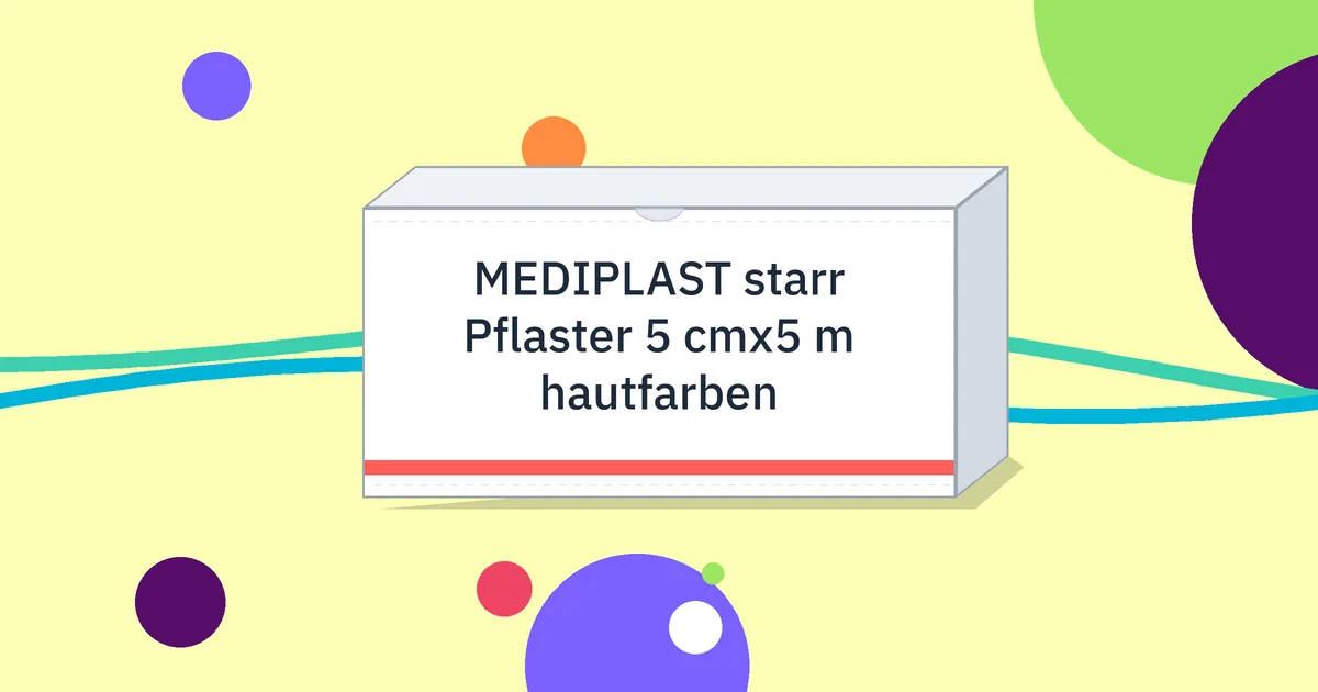 Symbolbild: Packung mit der Aufschrift MEDIPLAST starr Pflaster 5 cmx5 m hautfarben (PZN 00972039) – Verfügbarkeit und Bezug in Apotheken in Frankfurt am Main