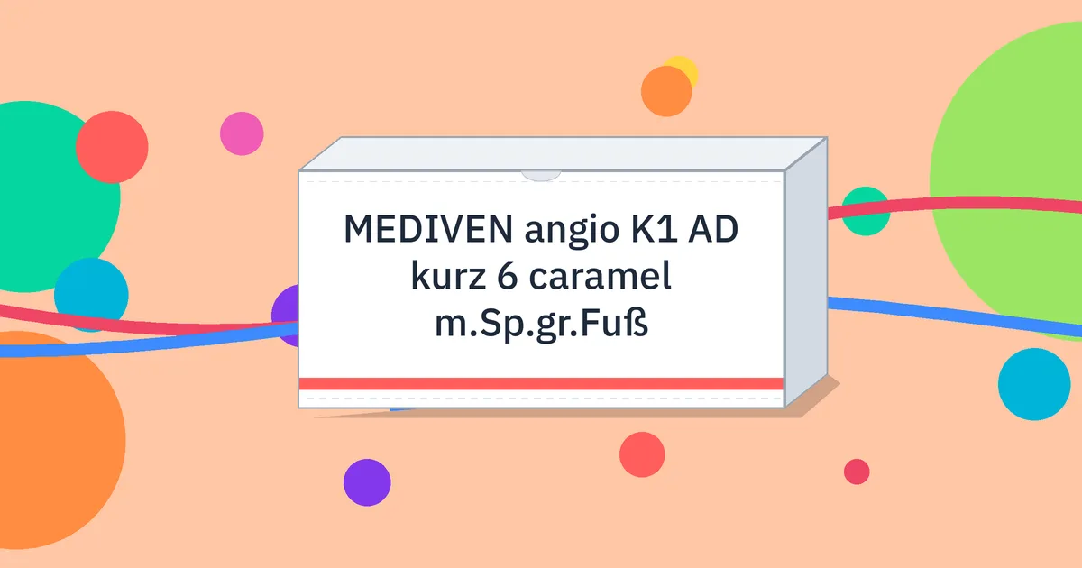 Symbolbild: Packung mit der Aufschrift MEDIVEN angio K1 AD kurz 6 caramel m.Sp.gr.Fuß (PZN 17210397) – Verfügbarkeit und Bezug in Apotheken in Frankfurt am Main